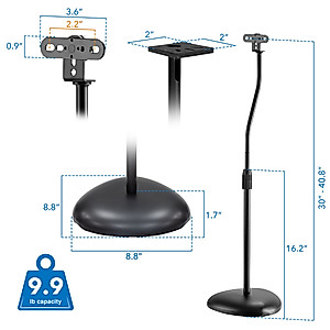Mount-It! Universal Speaker Stands, Adjustable Height 30 to 40.8 Inches, Surround Sound Speaker Stands for Satellite and Bookshelf Speakers, Heavy-Duty Construction, Supports 10 lbs Each (1 Pair)