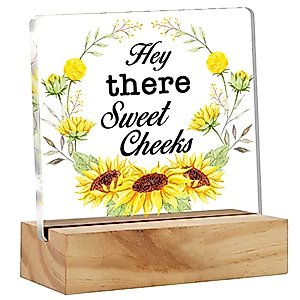Bathroom Desk Decor Acrylic Desk SignHumor Hey There Sweet Cheeks Acrylic Plaque Home Restroom Desk Shelf Decoration 4.7"x4.7"