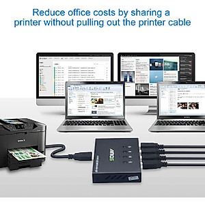USB Switch Selector 4 Port, AIMOS USB KVM Switcher 4 Computers Sharing 4 USB Devices One-Button Swapping, for Share Mouse, Keyboard, Printer, Scanner, with 4 USB Cables