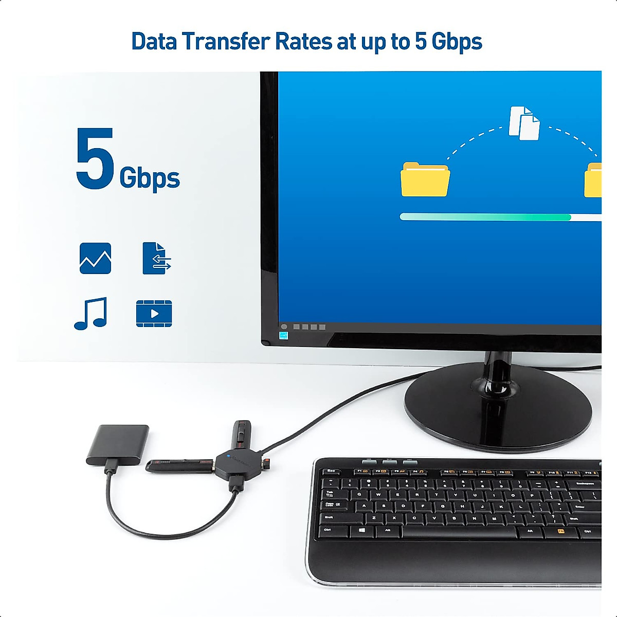 Cable Matters Ultra Mini 4 Port USB Hub with Long 4 ft Extension Cable Tail (USB 3.0 Hub, USB Extension Hub, USB Hub Long Cord, USB Extension Cable Multiple Port) in Black