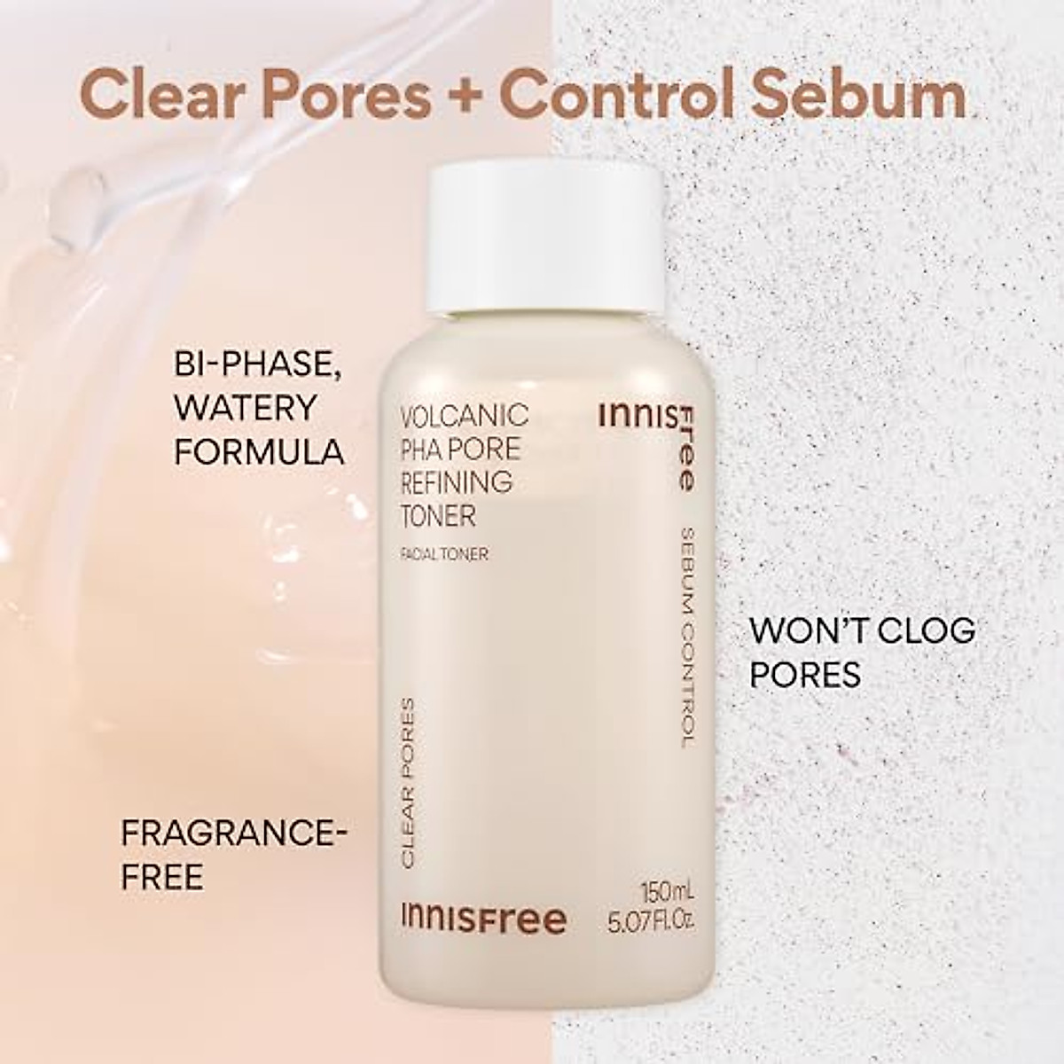 innisfree Volcanic PHA Pore Refining Toner with Salicylic Acid and AHA + PHA, Oil-Control Korean Toner