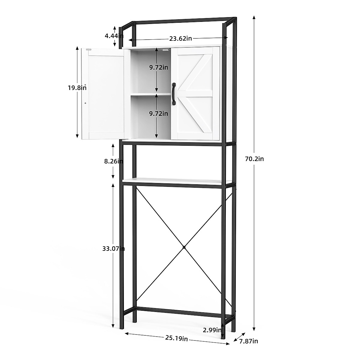 HAUXITIO Over The Toilet Storage Cabinet - Home Space Saving Toilet Rack, Farmhouse Above Toilet Shelf Organizer with Barn Doors for Bathroom, Laundry, Balcony