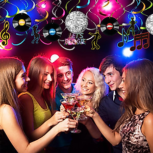 30 Pieces Disco Party Decorations 70's Themed Party Banner Music Record Decorations Disco Foil Swirl Ball Hanging Decor for 1970s Disco Fever Hippie Birthday Party Favors Supplies