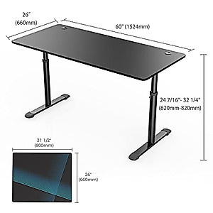It's_Organized Gaming Desk 60 Inch Large Manual Height Adjustable Black Gaming Computer Desk, Home Office Standing Table Long Computer Sturdy Executive Workstation for 3 Monitors with Free Mouse Pad
