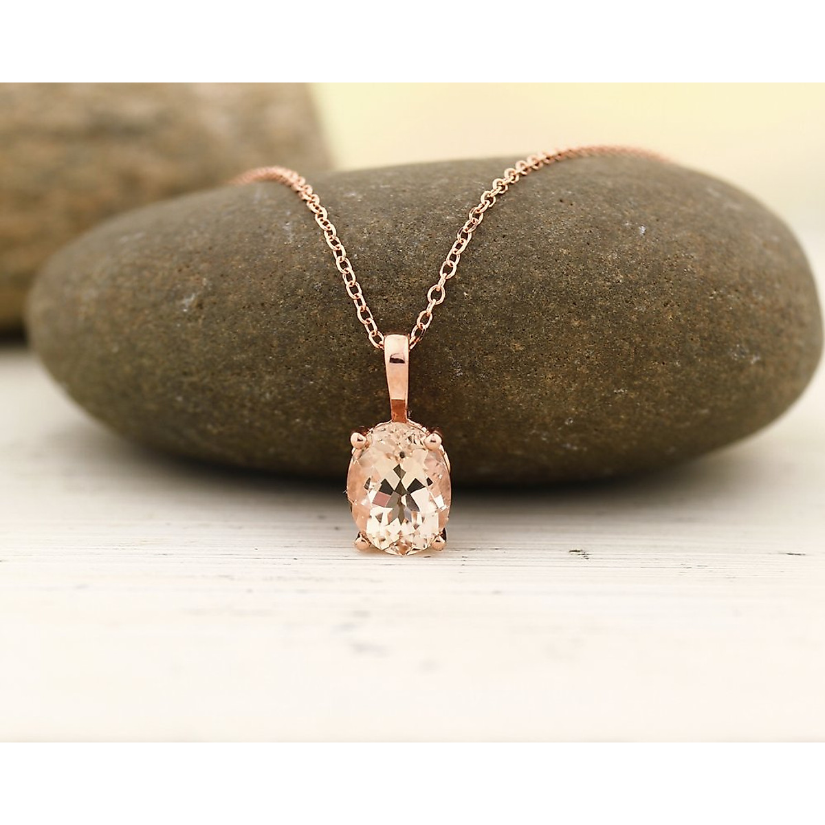 14k Rose Gold Morganite Pendant Necklace, 18" (8x6mm Oval Moragnite)