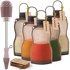 haakaa Silicone Breastmilk Storage Bag 5pk & Blush Silicone Cleaning Brush Set.