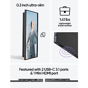 ARZOPA Portable Monitor 2K, 13.3'' HDR Portable Laptop Monitor USB C HDMI External Monitor IPS Eye Care External Display for PC Phone Mac Xbox PS5 Switch-A1 GAMUT MINI 2K