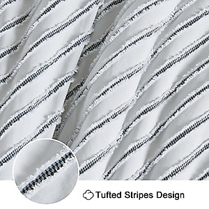 ENJOHOS Twin Comforter Set, 5 Pieces Twin Bed in a Bag Set with Sheets for College Girls Boys, Comforter with Tufted Black White Stripes, Lightweight Microfiber Comforter Bedding