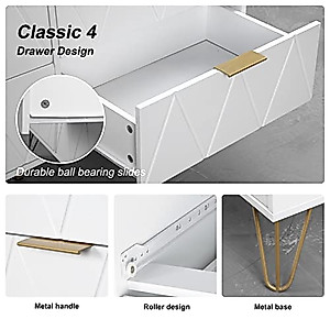 Betterhood 6 Drawer Dresser,White Dresser for Bedroom, Wood Chest of Drawers with Diamond Board & Gold Metal Handles for Bedroom,Living Room,Closet Hallway (White)