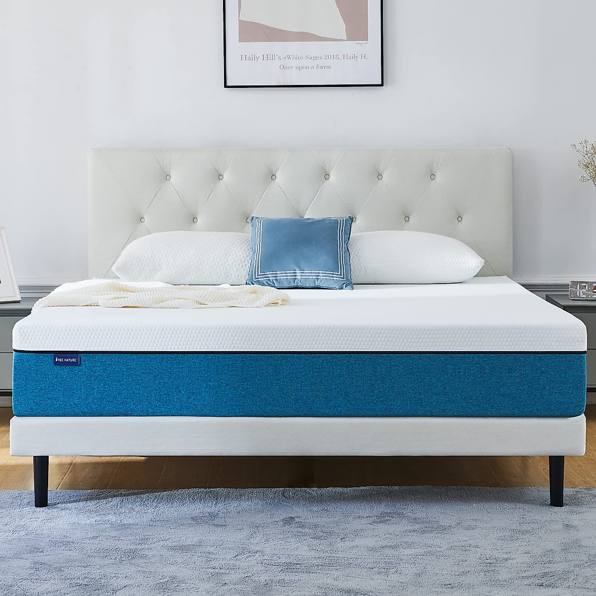 IYEE NATURE Short Queen Firm Mattress, 74" L x 60" W x 12" T, Firm Mattresses, Supportive & Pressure Relief, Queen Memory Foam, Blue