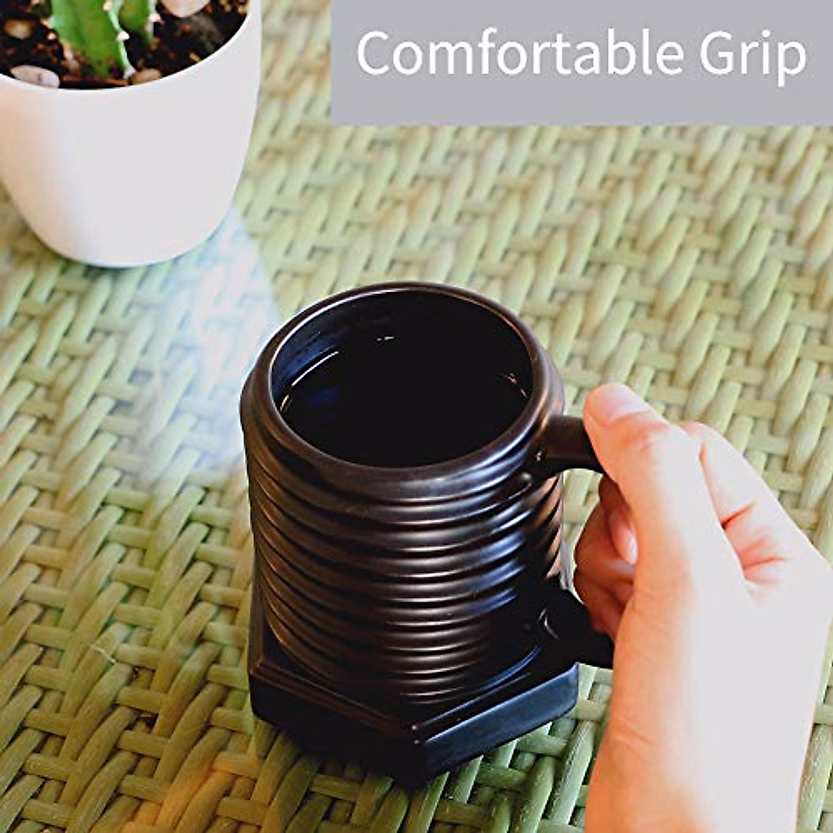 EPFamily 3D Ceramic Cool Mug Black Coffee Mugs Porcelain Attractive Day Gift Mug-Screw Cap Shape Durable Cup Gifts for Man Father Dad Grandfather Women Home Office 12 oz