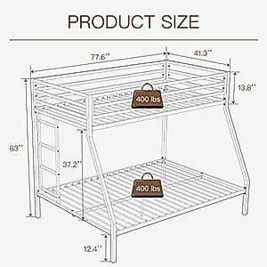 ikalido Metal Bunk Bed, Twin Over Full Size Beds with Sturdy Guard Rail & Removable Ladder, Space-Saving/Noise-Free/Aqua Green