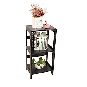 Bookshelf Organizer 3 Tier, Black Bookcase 2 Shelf, End Table Side Table with Storage Rack Nightstand for Livingroom Home Office Kitchen