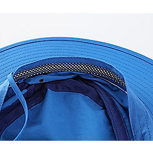 Home Prefer Men's Sun Hat UPF 50+ Wide Brim Bucket Hat Windproof Fishing Hats (Bright Blue)