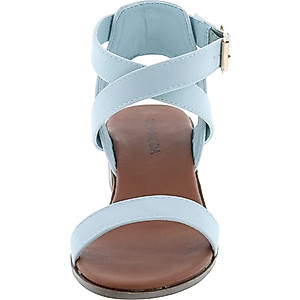 TOP Moda Vision-75 Women's Ankle Wrap Adjustable Buckle Stacked Chunky Heel Sandal,Light Blue,5.5
