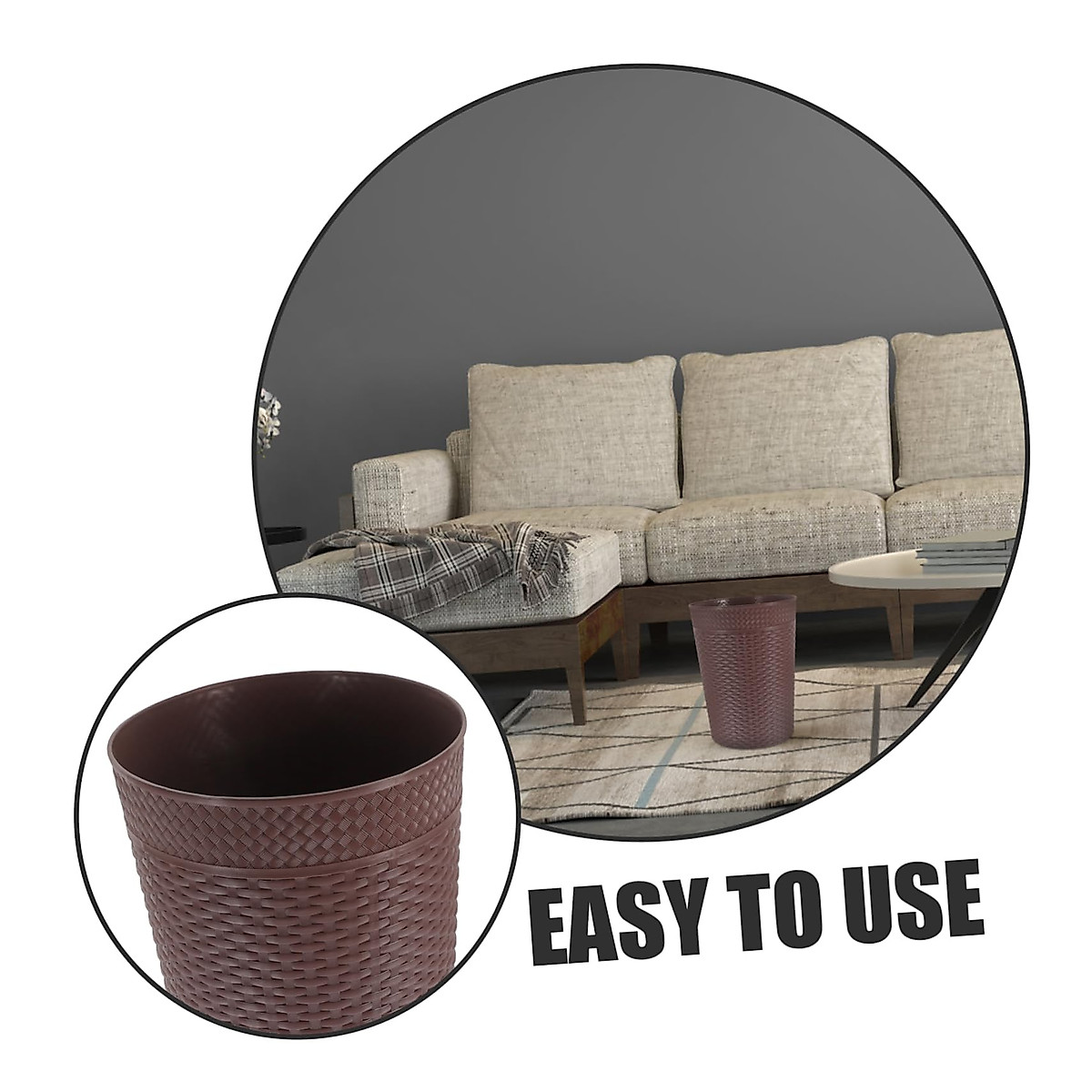 HOOTNEE Rattan-Like Trash Can Plastic Trash Bin Household Garbage Can Plastic Rubbish Can Garbage Container Simple Bathroom Trash Can Kitchen Trash Can Plastic Waste Bucket Home Trash Can