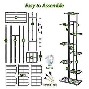 Corner Plant Stand Indoor 8 Tier 9 Potted with Gardening Tools and Gloves, Upgraded Tall Metal Plant Shelf Organizer Outdoor, Multiple Flower Holder Display Rack for Patio, Garden, Balcony, Living Room