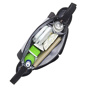 Black Travel Stroller Organizer and Hanging Diaper Bag by Storksak | Universal Fit, Large Storage Capacity, Baby Caddy with Elastic Cup Holder and Integrated Accessories