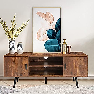 Iwell Mid-Century Boho Coffee Table & TV Stand with Storage for Living Room,Cocktail Table, TV Table, Rectangular Sofa Table, Office Table, Elegant Functional Table, Rustic Brown