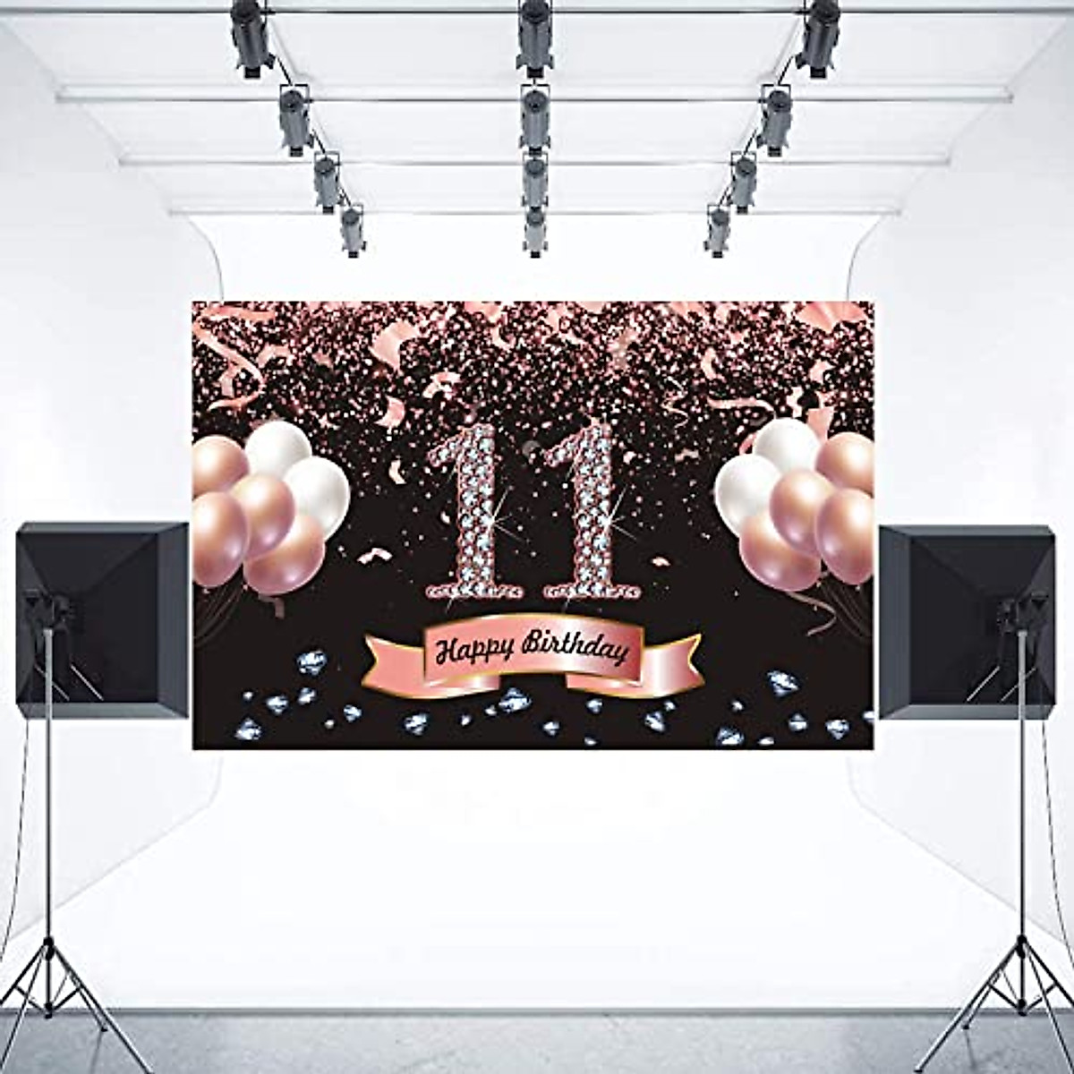Trgowaul 11th Birthday Decorations for Girls - Rose Gold 11th Birthday Backdrop 5.9 X 3.6 Fts 11th Birthday Party Suppiles Photography Supplies Background Happy 11th Birthday Banner