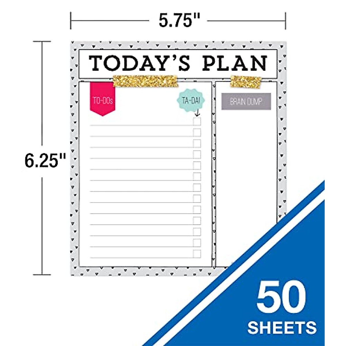 Carson Dellosa 5.75" x 6.25" Today's Plan To Do List Notepad, 50 Sheet Lined Paper Daily Planner Notepad, Daily Checklist, Teacher Daily To Do List, Productivity Task Planner