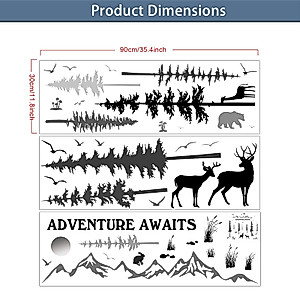 Prabahdak 3 Sheets Woodland Nursery Wall Decals Forest Deers Wall Stickers Bears Pine Tree Wall Decals Inspirational Quote Mountain Animal Sun Wall Stickers DIY Wall Decals for Kids' Room