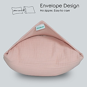 Dormlony Organic Cotton Muslin Mini Pillowcases with Envelope Design,2 Pack Ultra Breathable Kids Toddler Pillowcases for Boys and Girls- 13 x 18 inches (Coral)