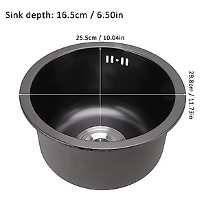 Kitchen Sink Undermount Stainless Steel Single Bowl, Mini Round Kitchen Sink Bar Round Basin Wet Bar Sink with Strainer & Bottom Grid(Black)