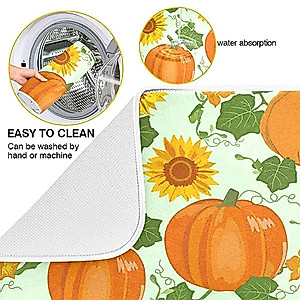 Sunflowers Orange Pumpkins Dish Drying Mat for Kitchen Counter Absorbent Microfiber Dish Drying Pad Mat Washable Coffee Bar Mat Mats for Countertop Dining Table Holiday Decor 16"x18"