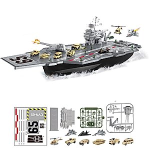 Aircraft Carrier Toy, Military Battleship Aircraft Carrier Toys,Army Set,Military Battleship Model Building Toy Kit