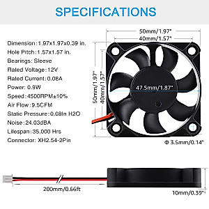 GDSTIME 50mm Fan, 50mm x 50mm x 10mm 12V DC Brushless Cooling Fan