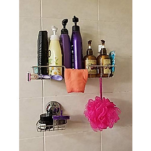 MONOKIT Shower Caddy Suction Cup Basket-Command Bathroom Shower Wall Caddy Organizer Shelf with Hooks Stainless Steel Large Shampoo Shower Holder Shelves for Bath, Drill Free and Never Rust