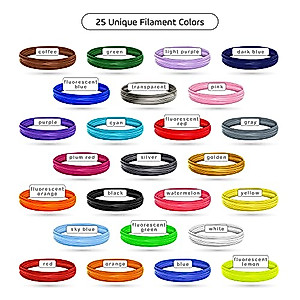 3d Pen Filament Refills - PLA filament 1.75mm | 25 Colors, 20 Solid Colors + 5 Fluorescent / Transparent, 33ft Each, 825 Feet Total