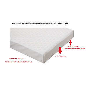 Elegant Comfort 100% Waterproof Fitted Crib and Toddler Protective Mattress Protector Pad Cover, White