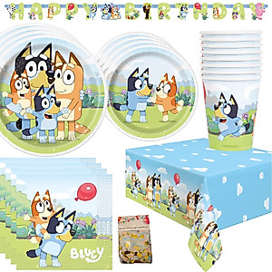 Bluey Birthday Decorations - Bluey Birthday Party Supplies for your Bluey Party featuring Bluey Party Decorations and Bluey Plates and Napkins and Tableware for 16 guests.