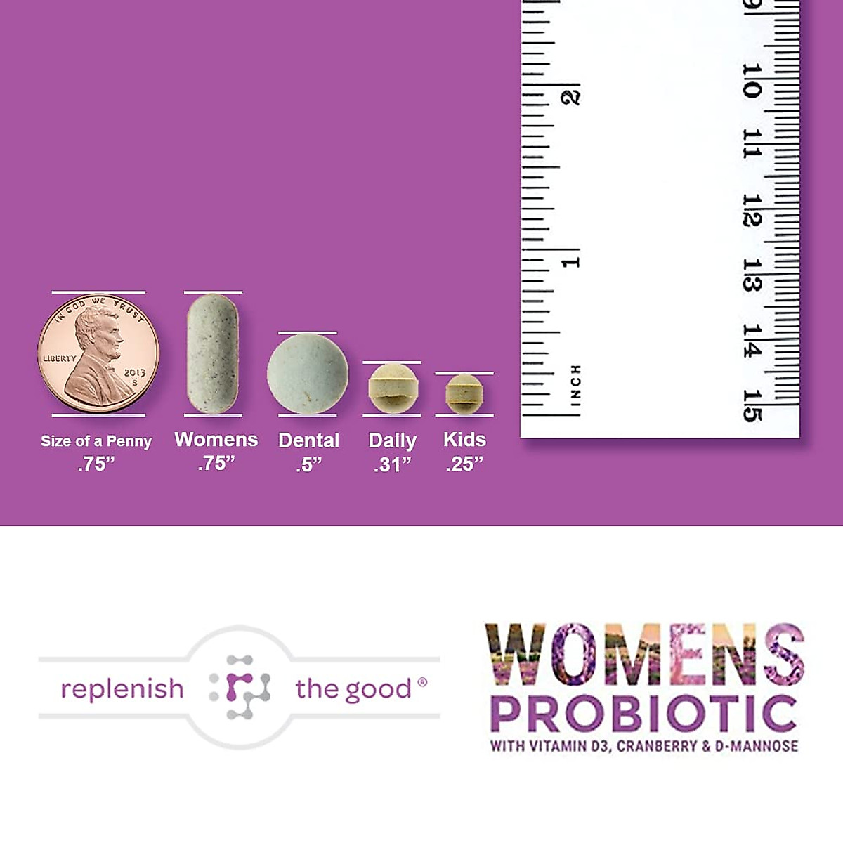 Replenish the Good Probiotics for Women Digestive Health, 60 Tablets - Gut Health Probiotics with D3, Prebiotics & Cranberry - Vegan, UTI & Yeast Defense - 15x More Effective Than Regular Capsules