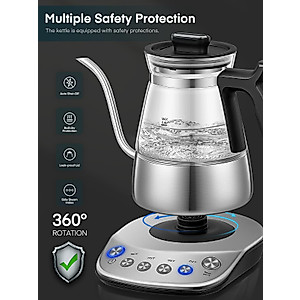 Aiheal Electric Gooseneck Kettle, Glass Electric Tea Kettle with 4 Temperature Control Presets and Keep Warm Function, Pour Over Kettle for Coffee and Tea, Hot Water Boiler, Quick Heating, 1200W/0.8L