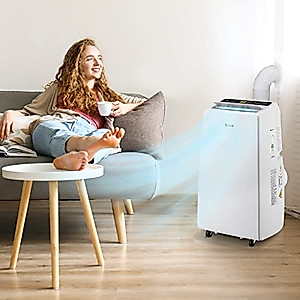 ROVSUN 13000 BTU 4-in-1 Portable Air Conditioner, Heater, Dehumidifier, Fan for Rooms Up to 550 sq ft Floor AC with Remote Control & Rolling Wheels & Window Installation Kit, White