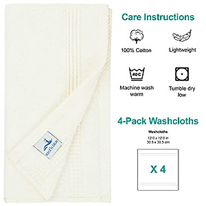 East'N Blue Lara Turkish Cotton Washcloths for Quick Dry, Extra Soft and Absorbent, 4 Pack Washcloth Set (Cream)
