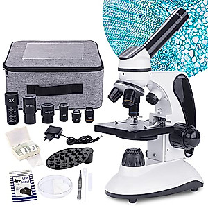 Monocular Microscope for Adults Students,40X-2000X Magnification,Dual LED Illumination Beginners Microscopes with Science Kits,Phone Adapter,Carrying Case,AC Adapter,15 Slides for Lab Class Study