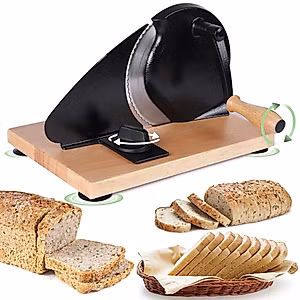 Manual Bread Slicer Versatile Hand-Crank Bread Slicer Manual Rotary Bread Slicer stainless steel slices for Butter, Chocolate, Sausage etc Adjustable Width 0.78'' for Homemade & Commercial Use