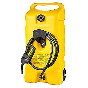 Scepter Flo N' Go Duramax 14 Gallon Portable Diesel Gas Fuel Tank Container Caddy with LE Fluid Transfer Siphon Pump and 10-Foot Long Hose, Yellow