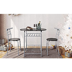 Topeakmart Table & Chair Sets for 2, Dining Room Table Set w/Metal Frame, Storage Rack, Space-Saving Design for Kitchens, Apartments, Dorm Rooms - Black