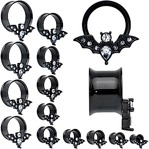 Body Candy Womens 2Pc PVD Stainless Steel 11/16 Bat Double Flare Tunnel Plug Earring Ear Plug Gauges Set of 2