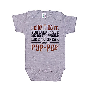 Ebenezer Fire Grandchild Baby Onesie/Speak to My Pop-Pop/Unisex Newborn Bodysuit (0-3M, Grey SS (Black Text))