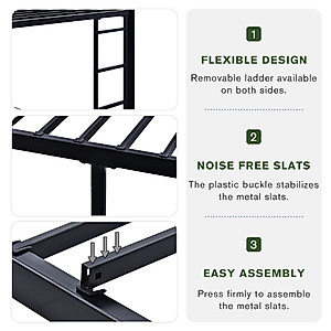 MUTICOR Bunk Beds Metal Twin Size Bunk Beds Frame with Stairs & Full-Length Guardrail, Space-Saving, No Box Spring Needed, Firm, Stable, Easy to Climb, Black