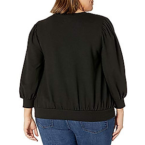 The Drop Women's Leona Short Puff Sleeve Crew Neck French Terry Sweatshirt, Black, S