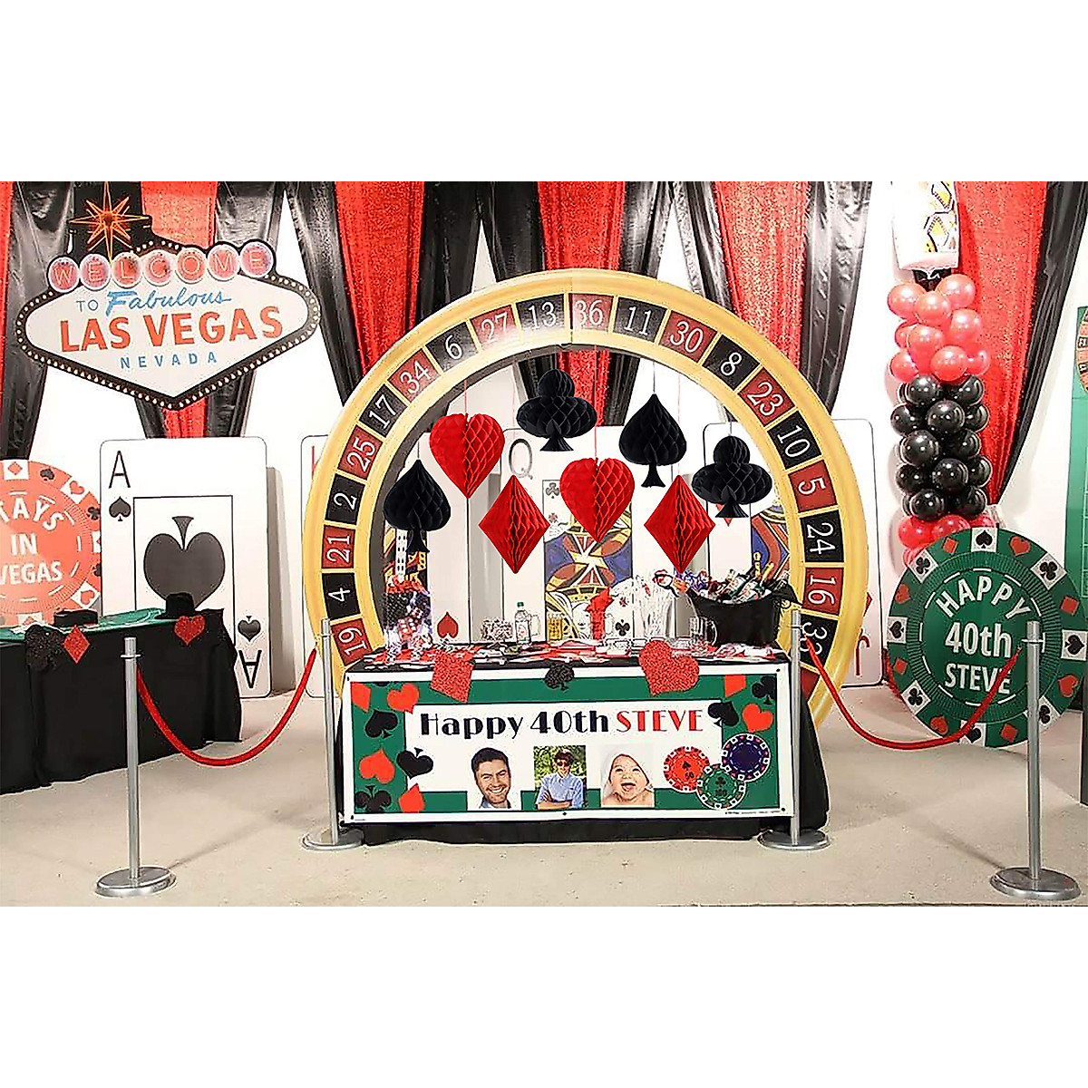 Casino Party Decoration,Poker Party Decoration,Honeycomb Paper Garland for Casino Las Vegas Themed Birthday Party,Game Night Party Ceiling Hangings Cards Bingo Poker Card Party (4)