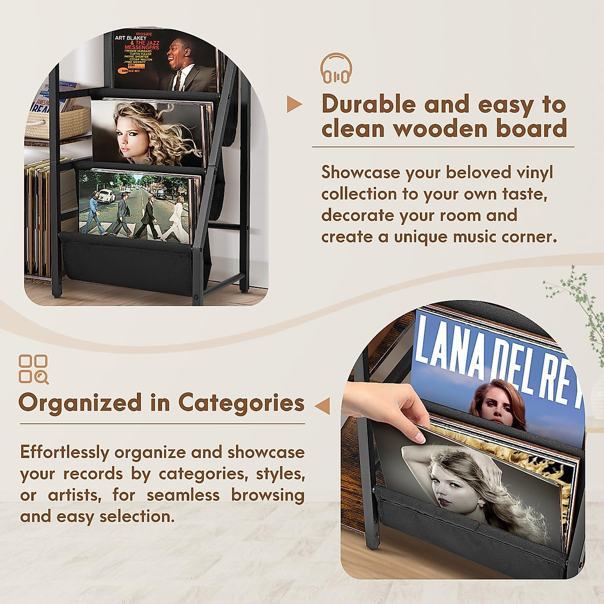 Record Player Stand with Vinyl Storage, Record Player Table with Vinyl Record Storage Holds 220 Albums, Turntable Stand with Record Holder Vinyl Display Shelf, Record Player Cabinet for Living Room