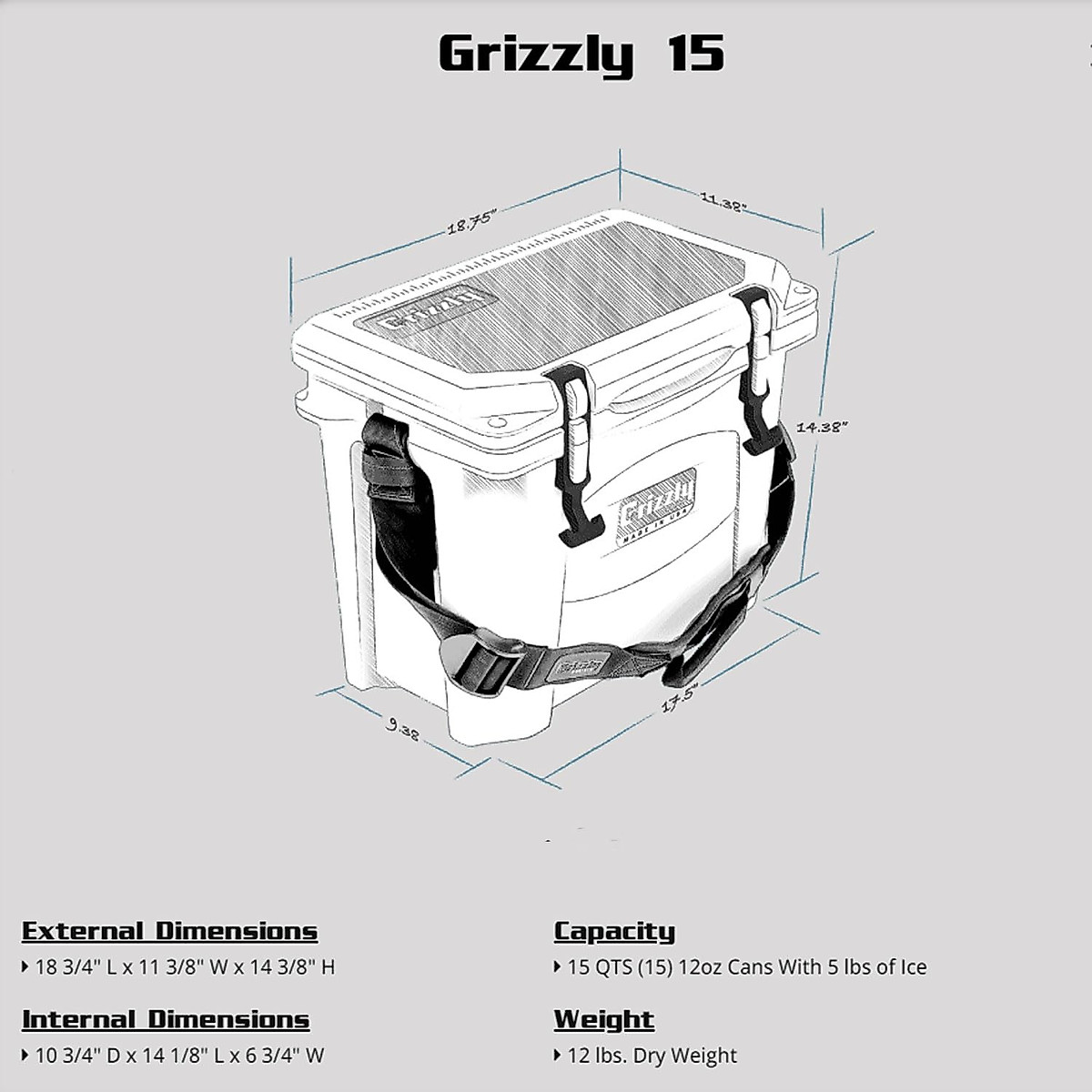 Grizzly 15 Cooler | 15 qt Ice Chest Durable Rotomolded Insulated | Made in USA | Warranty for Life | For Beach Boat Camping Fishing Hunting | G15 | Tan